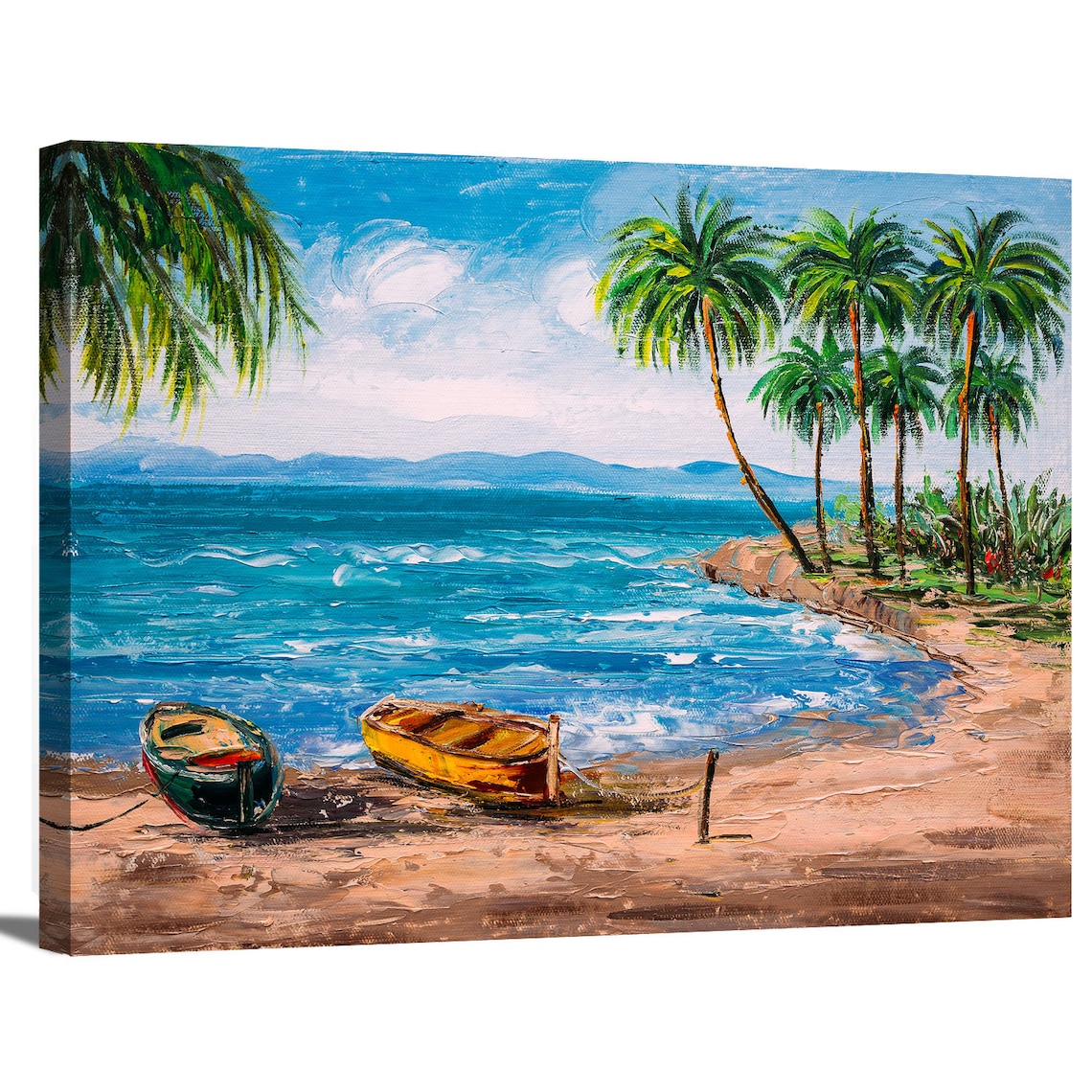 Paradise Tropical Island Beach Oil Painting Ocean Sea Palm - Etsy