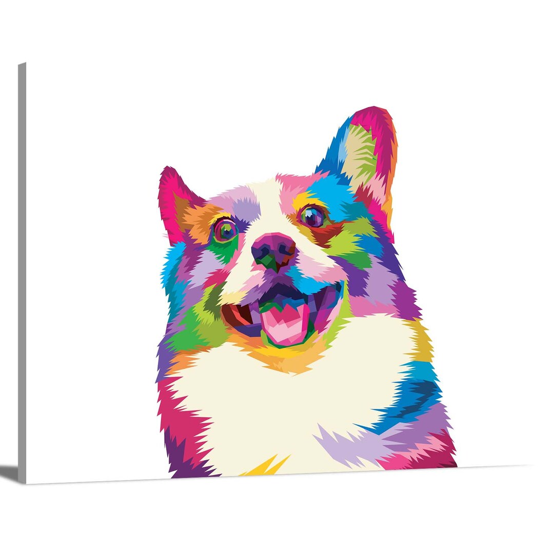 Colorful Pop Art Abstract Smiley Corgi Dog Modern Pet Portrait Animal ...