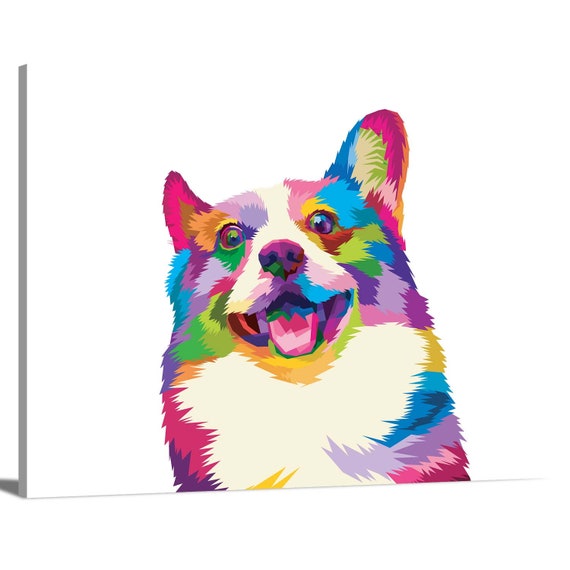 Colorful Pop Art Abstract Smiley Corgi Dog Modern Pet Portrait | Etsy