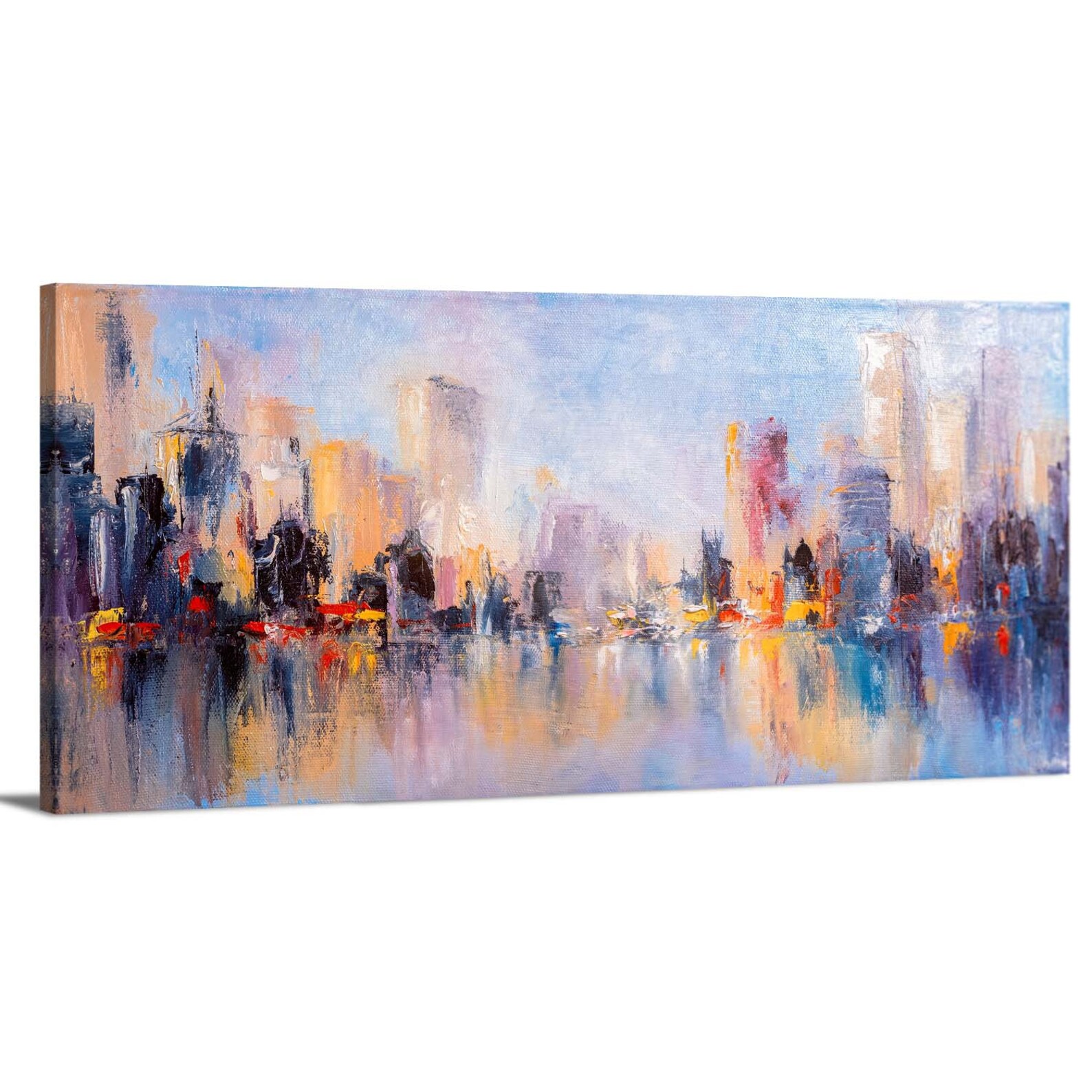 Abstract Oil Painting of Skyline City View With Reflections on - Etsy