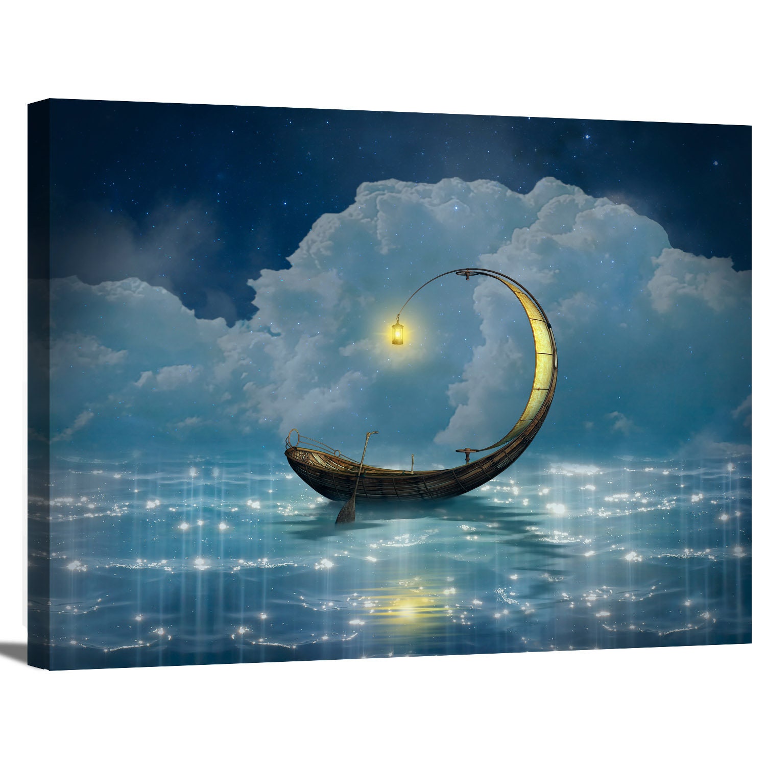 Musique Fantasy Moon Boat Ocean at Night Artwork Framed Canvas - Etsy
