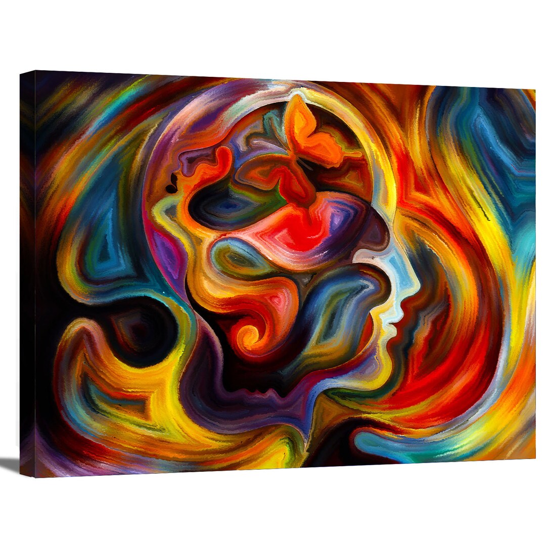 Butterfly With Human Heads Illustration Abstract Oil Painting Modern ...