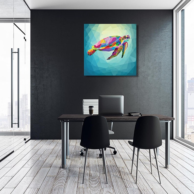 Colorful Sea Turtle Floating in Geometric Ocean Water Pop Art - Etsy