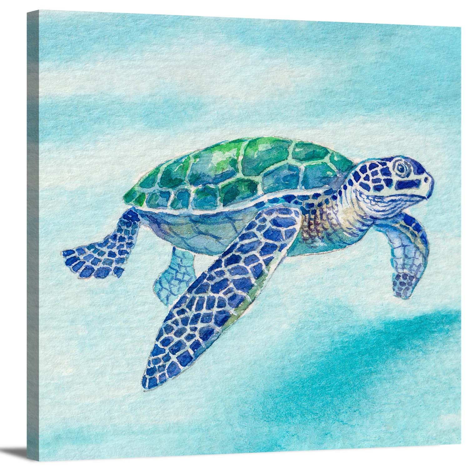 Watercolor Portrait of Sea Turtle in Blue Ocean Background - Etsy