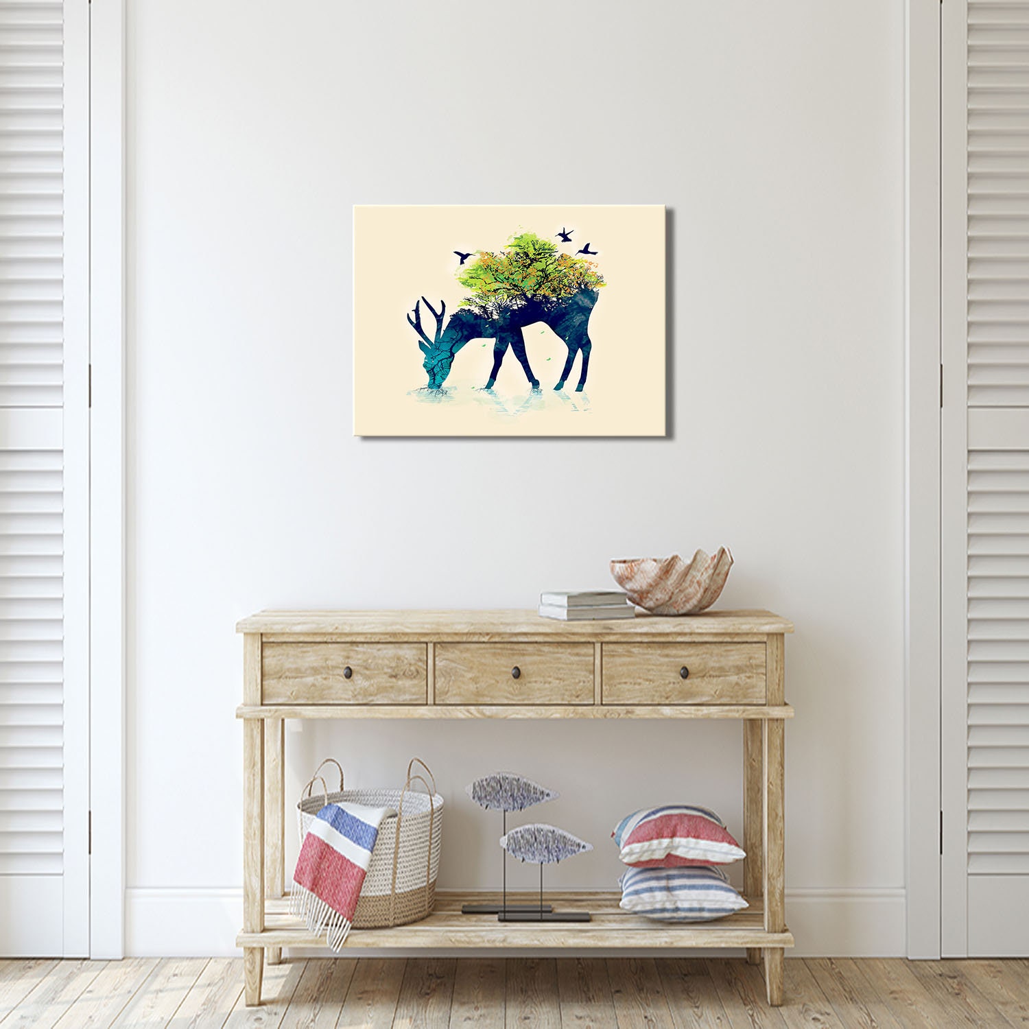 Deer and the Forest Green Trees Birds Animal Poster Artwork | Etsy