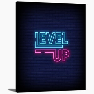 Neon Light Effect Level up Modern Poster Print Wrapped Canvas Print ...