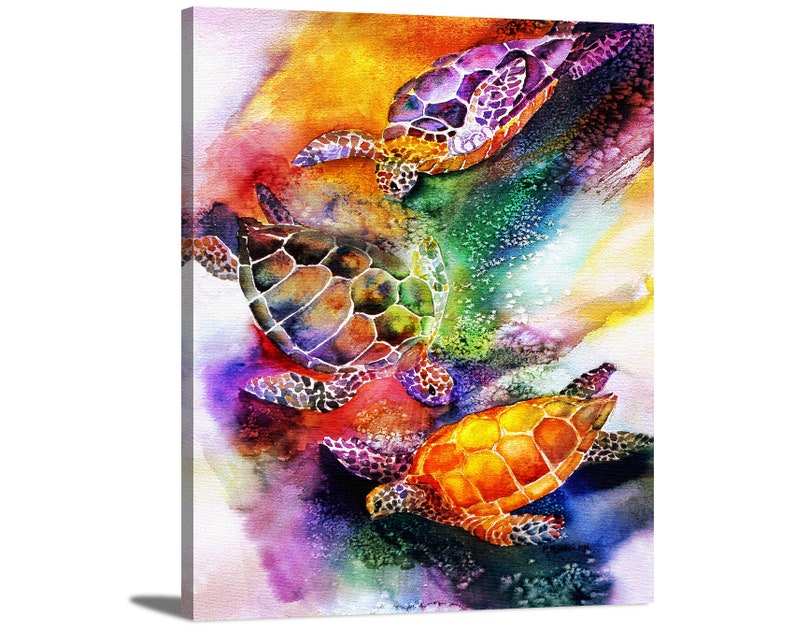 Rainbow Sea Turtles Watercolor Sea Life Colorful Animal Artwork Framed ...