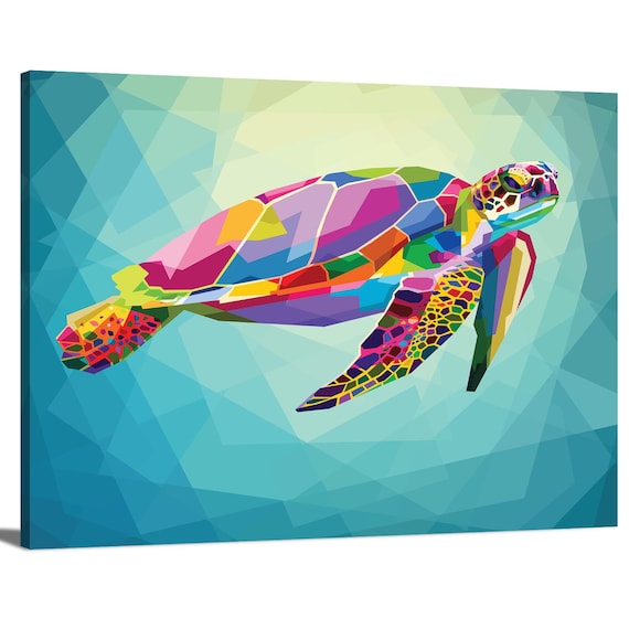Colorful Sea Turtle Floating in Geometric Ocean Water Pop Art - Etsy
