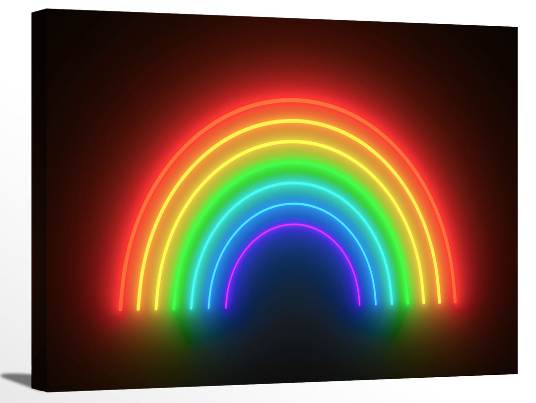 Rainbow Neon Light Modern Minimal Trending Artwork Wrapped Canvas Print ...