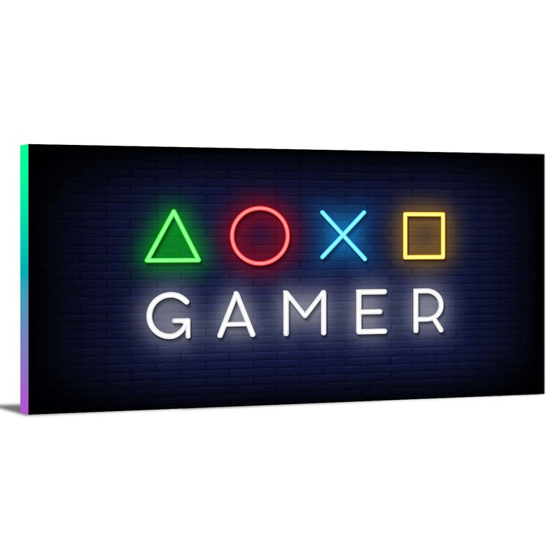 Gaming Poster, Game Controller Button Neon Sign, Video Game Gamer Game ...