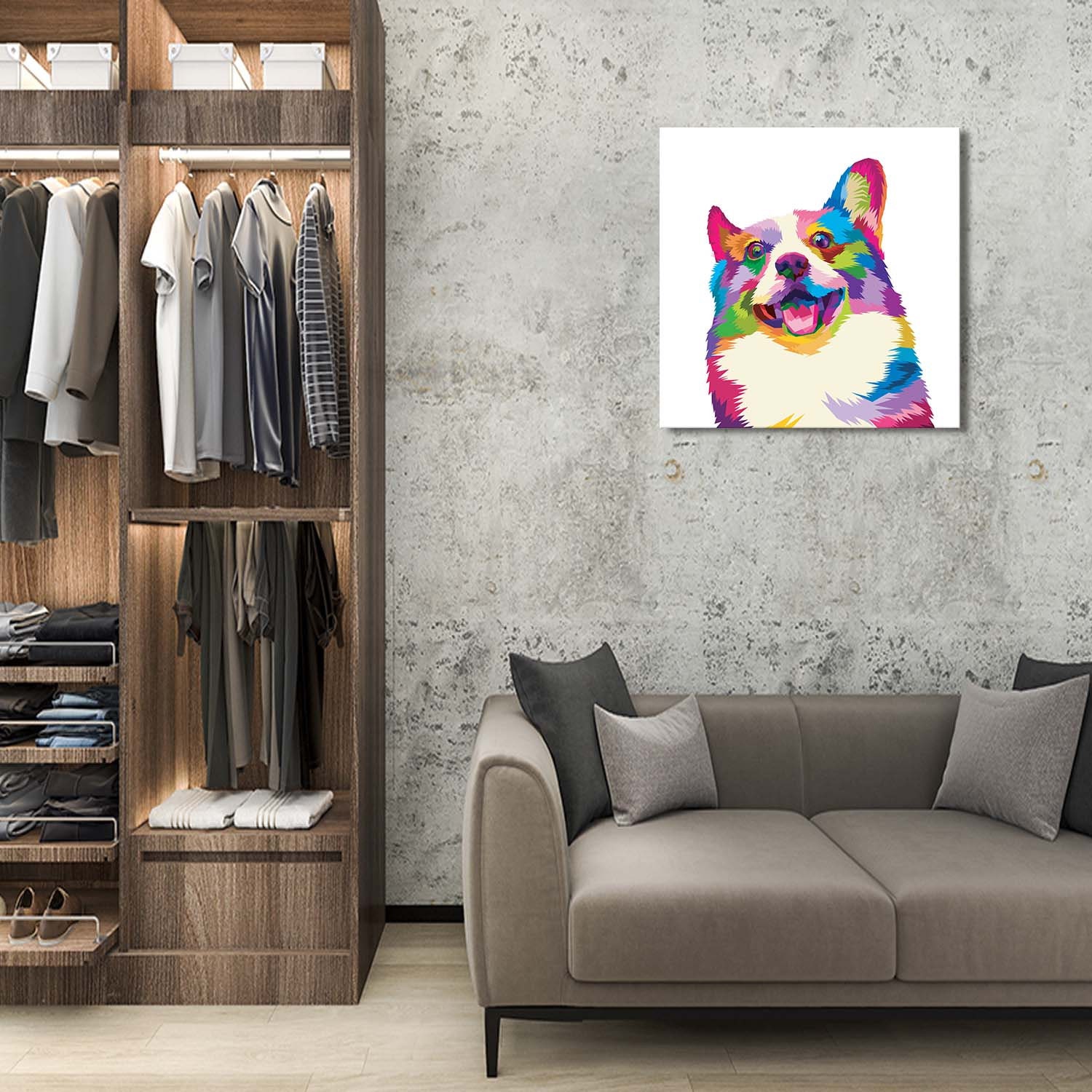 Colorful Pop Art Abstract Smiley Corgi Dog Modern Pet Portrait Animal ...