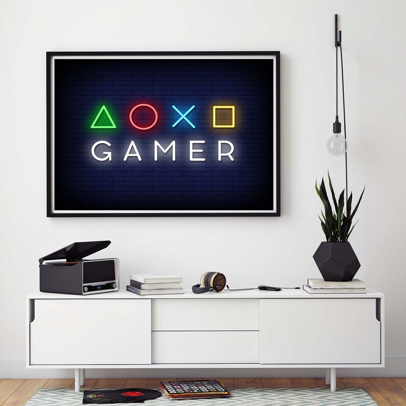 Gaming Poster, Game Controller Button Neon Sign, Video Game Gamer Game ...