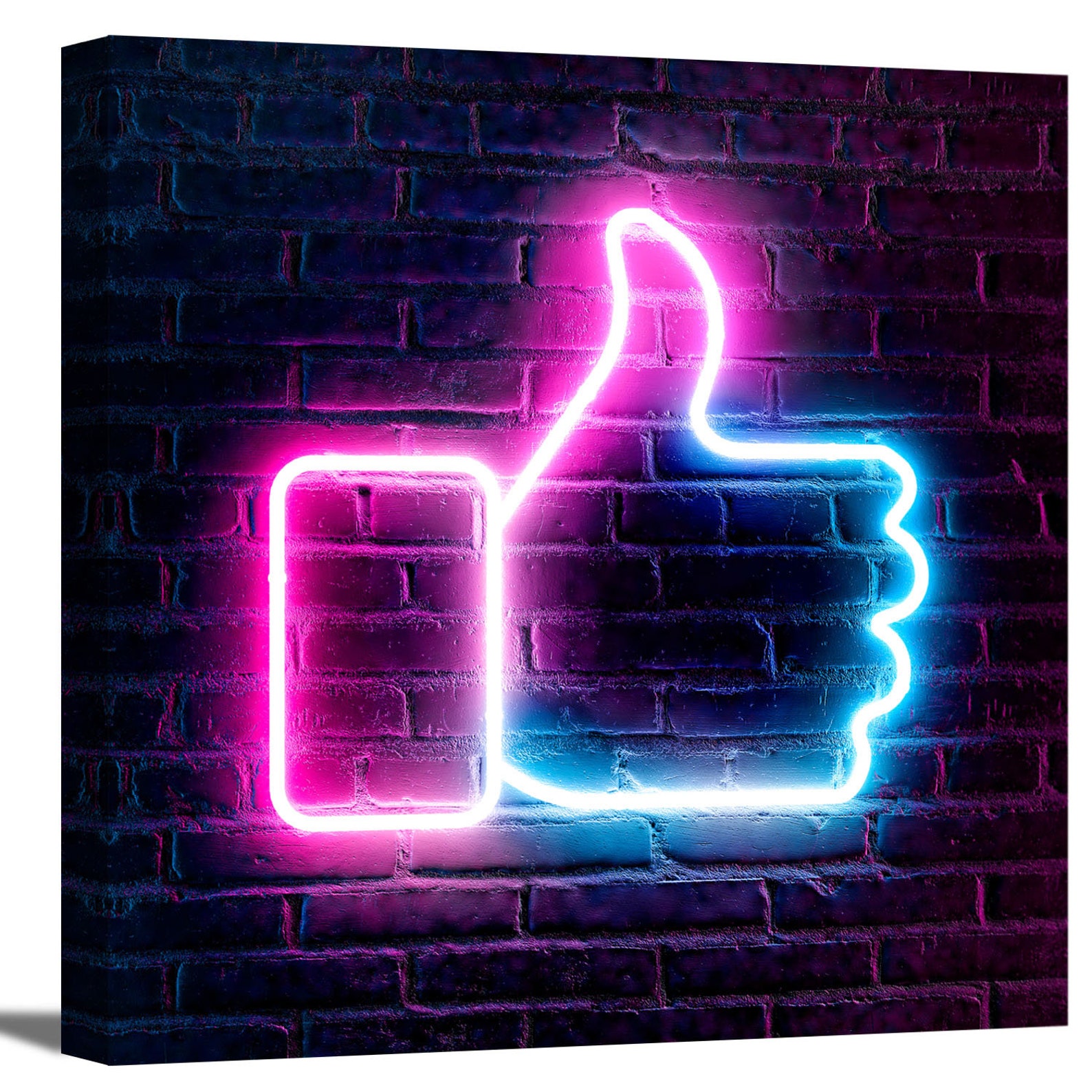 Modern Neon Light Like Thumbs up Logo Image Brick Wall Background ...