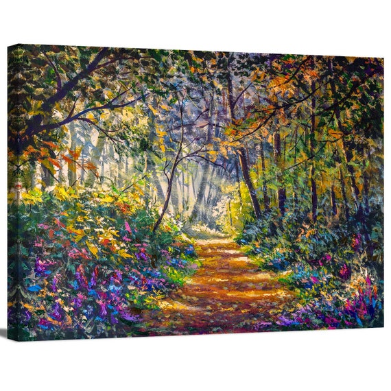Forest Pathway in Sunrise Trees Flowers Nature Scenic - Etsy