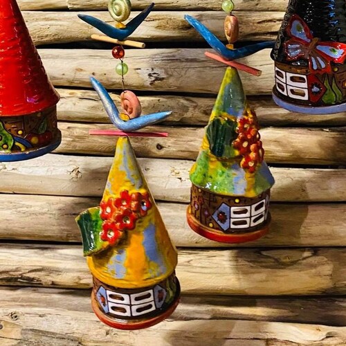 Ceramic House Hanging Bells . Room and Garden - Etsy