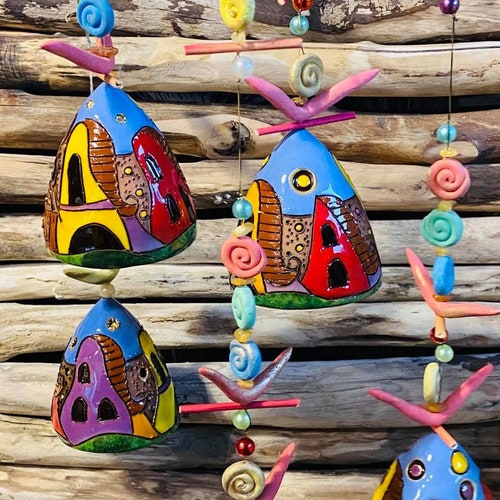 Ceramic Hanging Bells House Motives. Room and Garden | Etsy