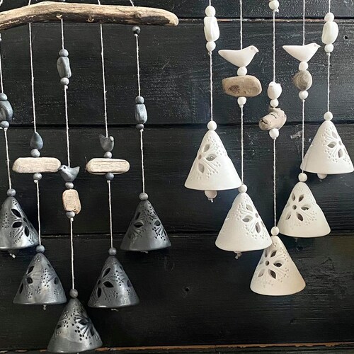 Bells on String Rustic Windchime Ceramic Beads Farmhouse | Etsy