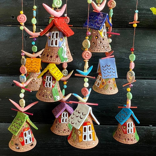 Ceramic Hanging Bells House Motives. Room and Garden | Etsy