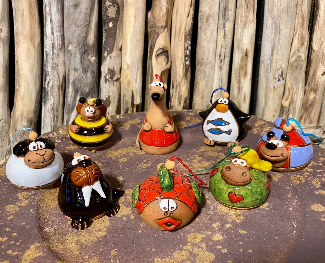 Funny Handmade CERAMIC Miniature Animals Bells.home Decor, Hanging ...