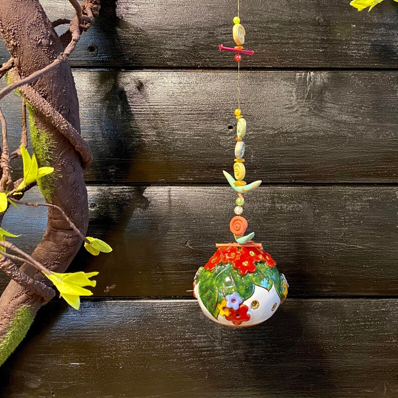 Handmade Ceramic Hanging Bells With Flowers.room and Garden - Etsy