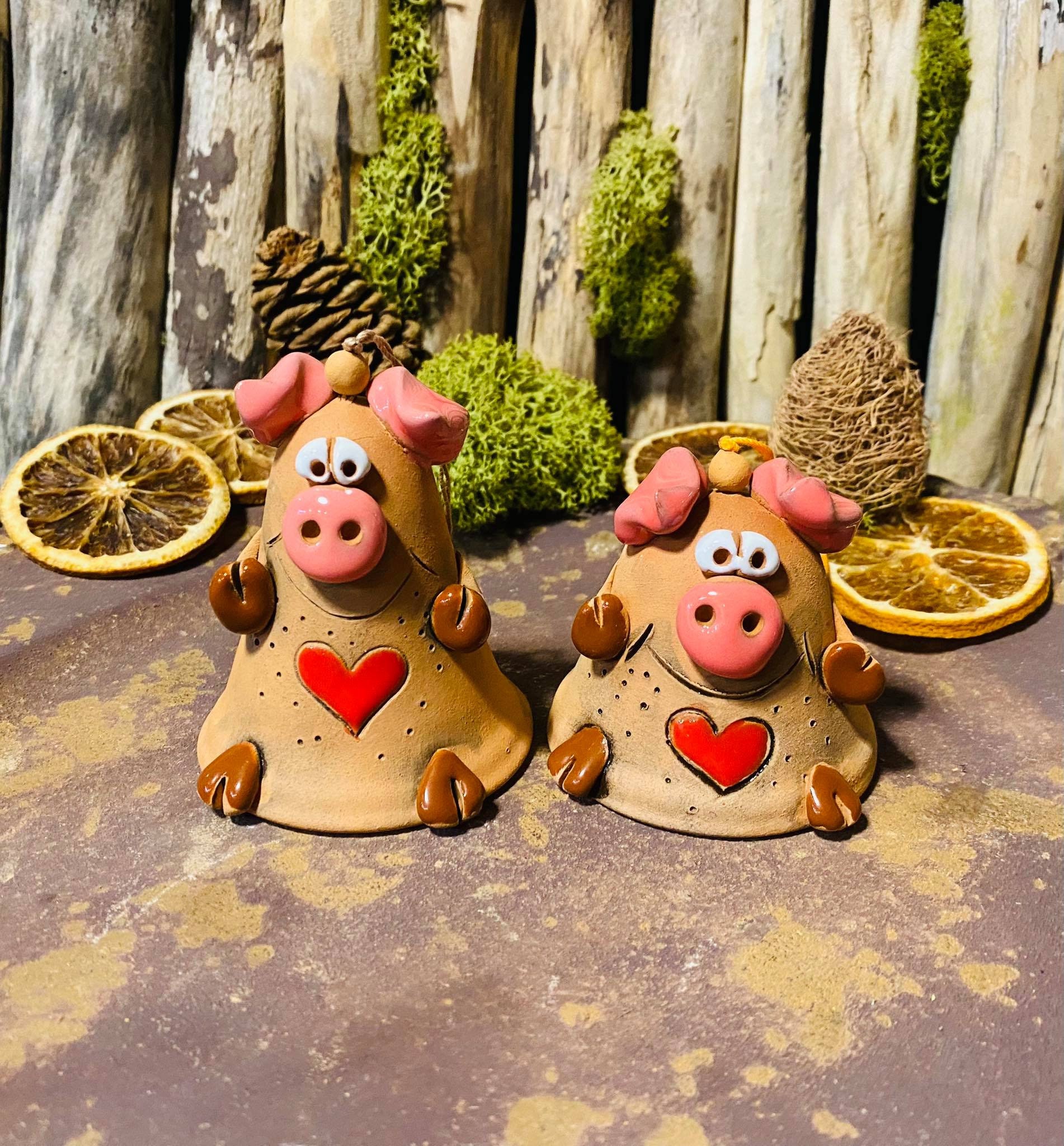 Ceramic Pig Handmade Miniature Animals Bells.home Decor - Etsy