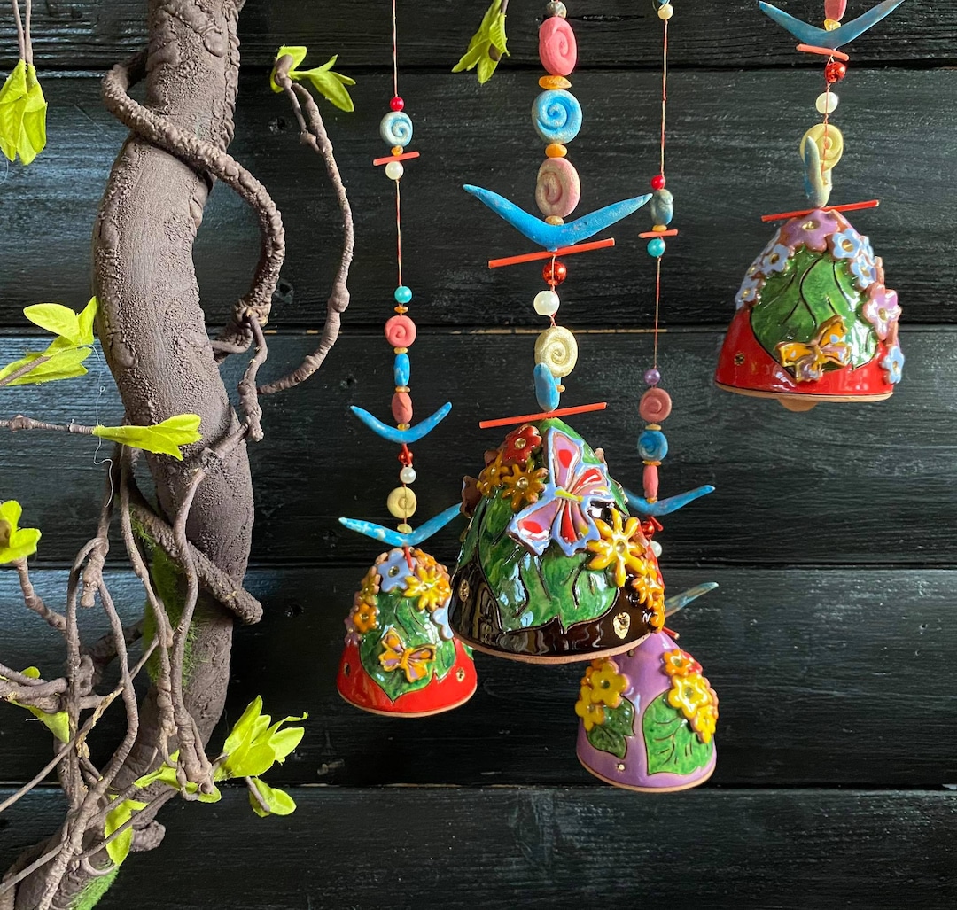 Handmade Ceramic Floral Wind Chime | Unique Garden Decor - Etsy