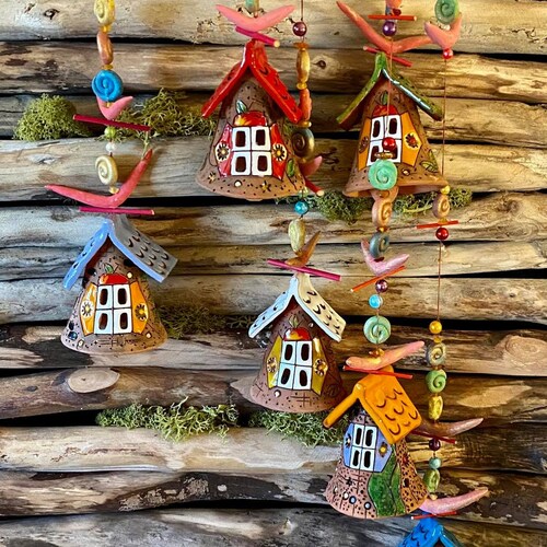 Ceramic House Hanging Bells . Room and Garden - Etsy