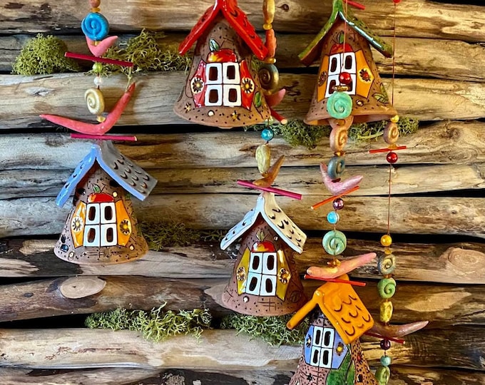 Unique Ceramic House Bells Handmade.room and Garden Decor.handmade ...