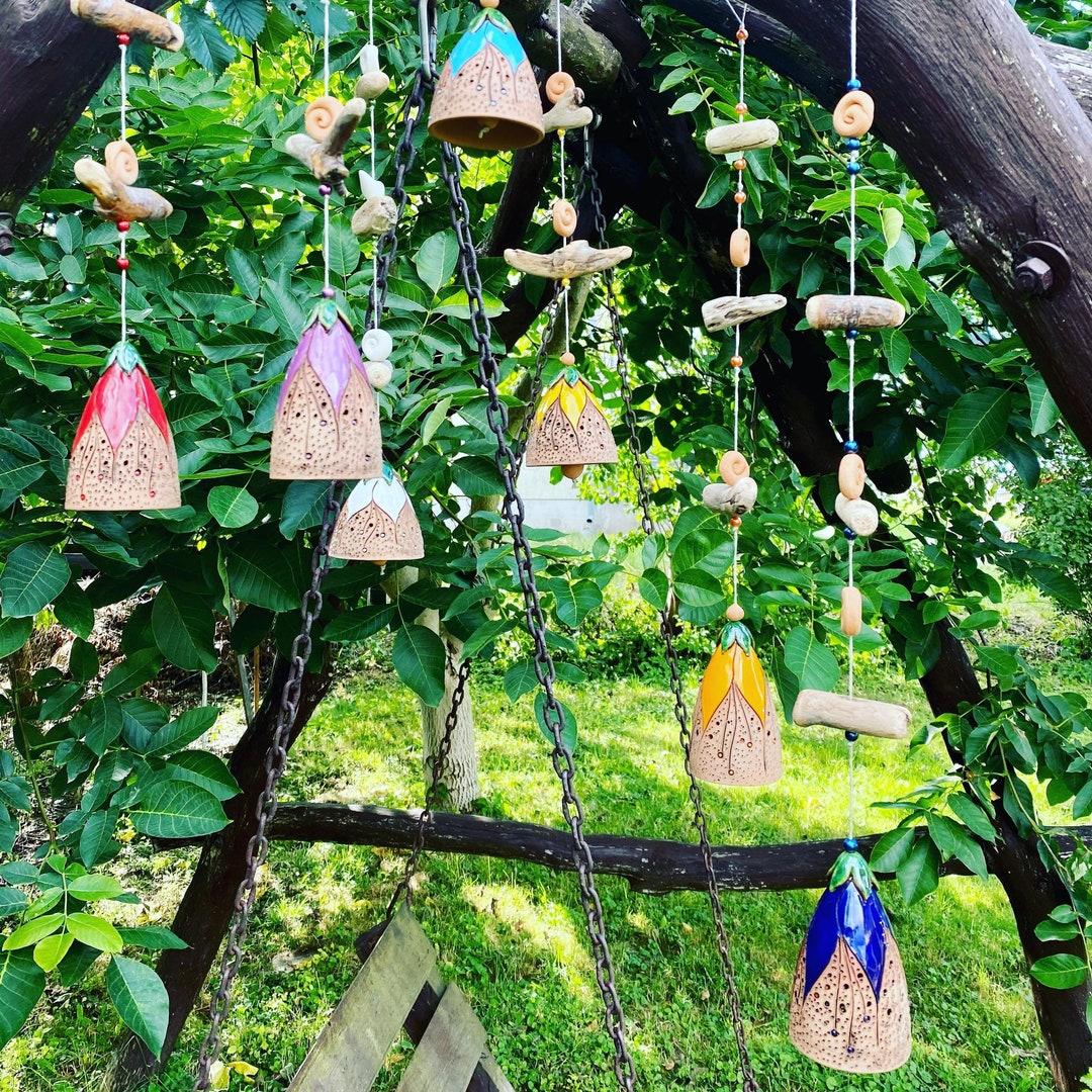 Ceramic Hanging Bells . Room and Garden Decor.handmade.unique Wind ...