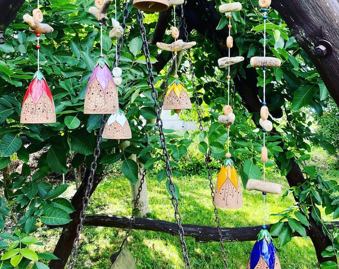 Ceramic Hanging Bells . Room and Garden Decor.handmade.unique Wind ...