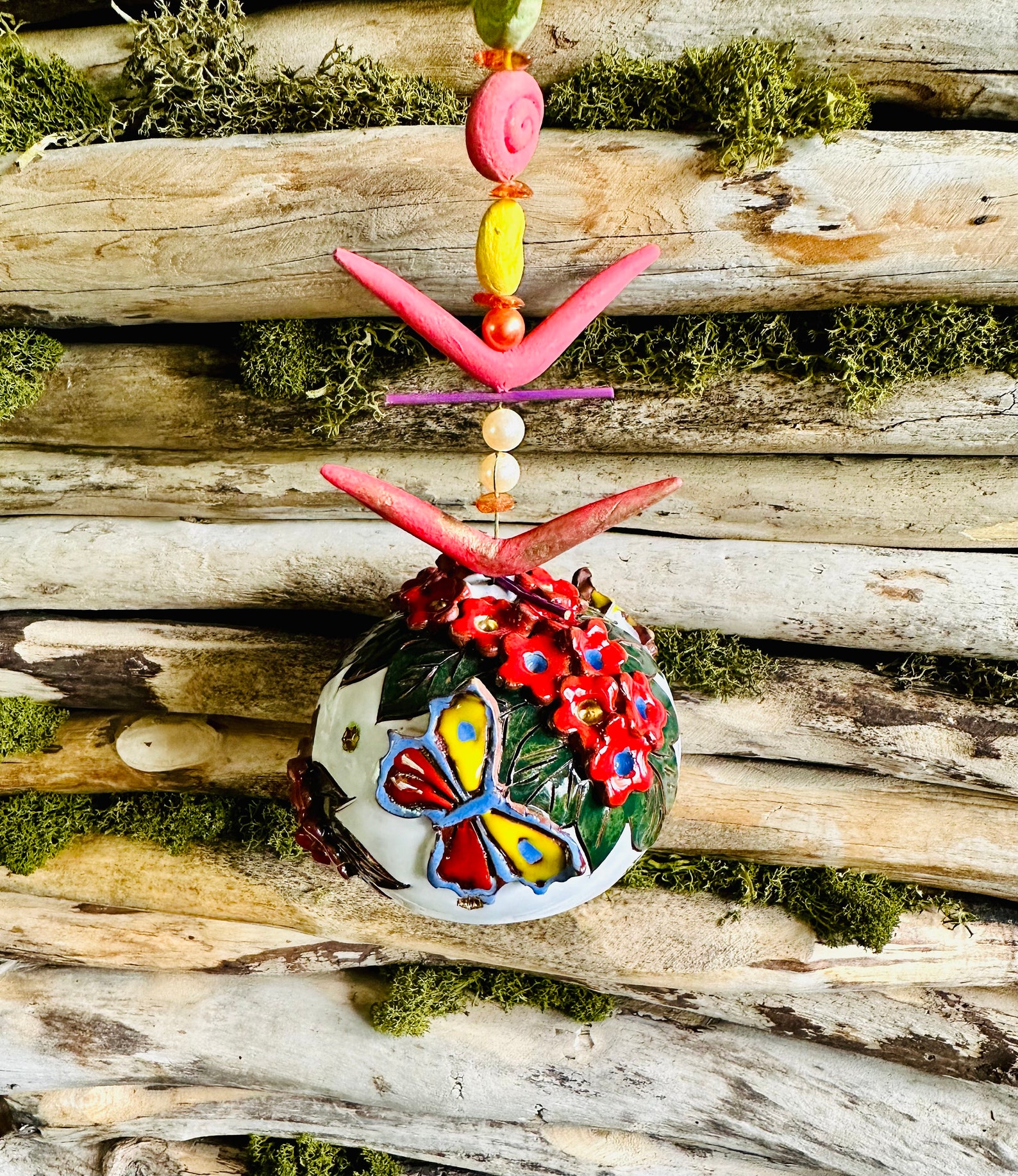 Handmade Ceramic Hanging Bells With Flowers.room and Garden Decor ...