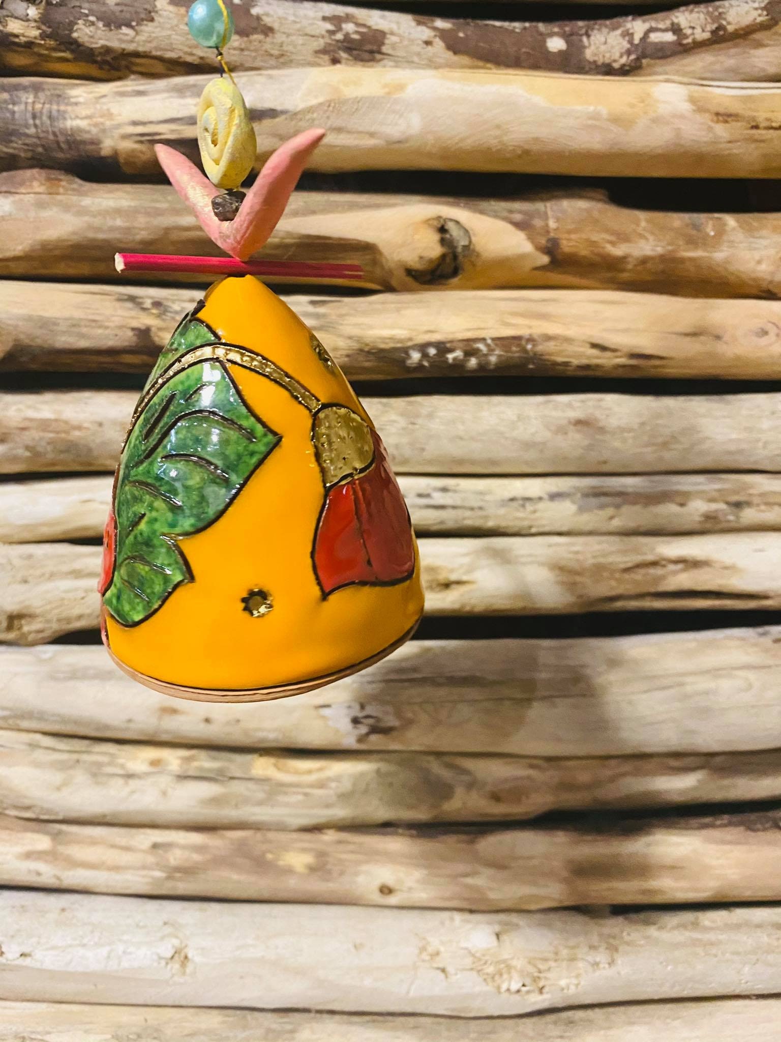 Handmade Ceramic Wind Chime, Floral Painted Hanging Bells, Garden Decor ...