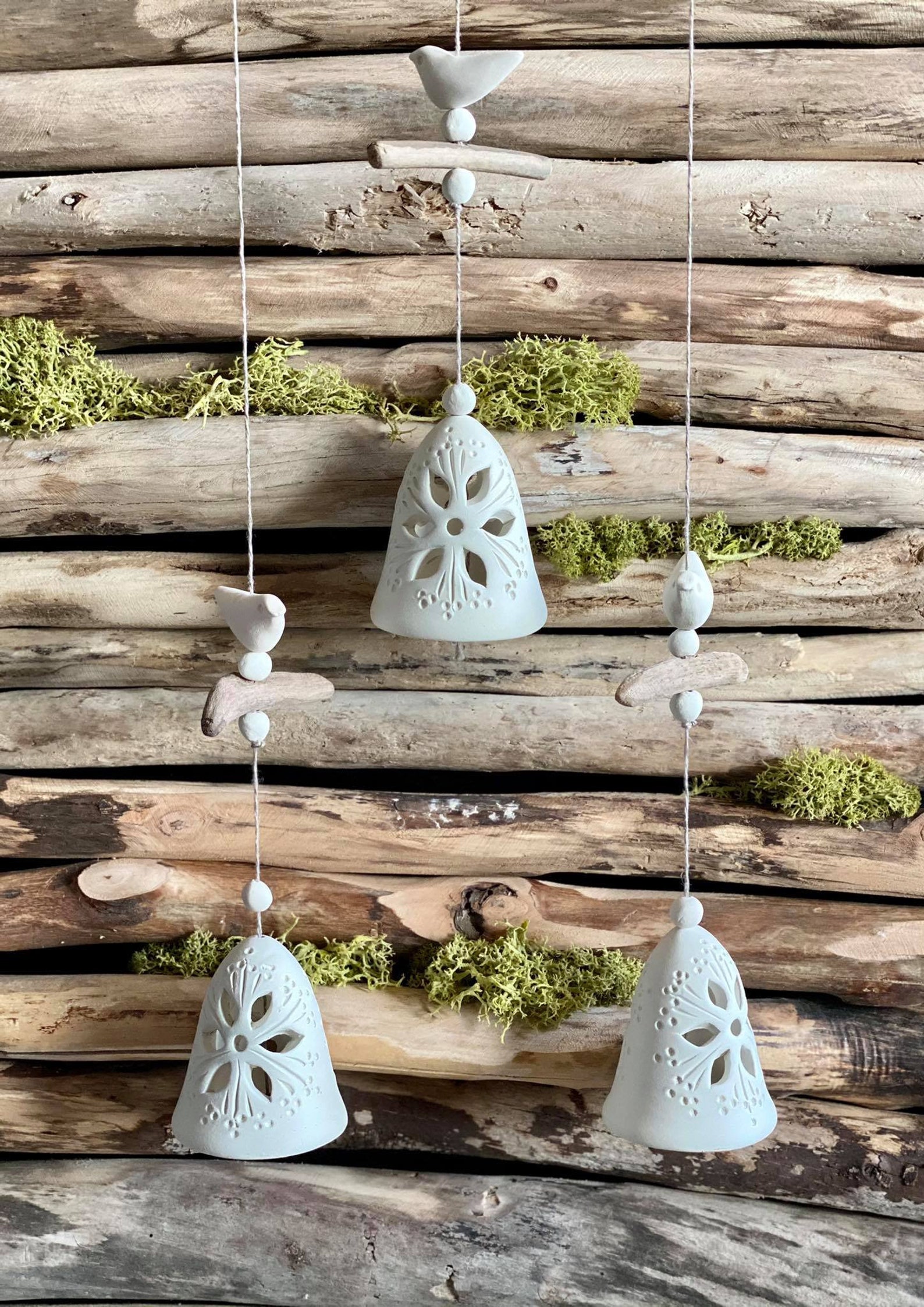 Unique Handmade Ceramic bells of white clay. Room and Garden | Etsy