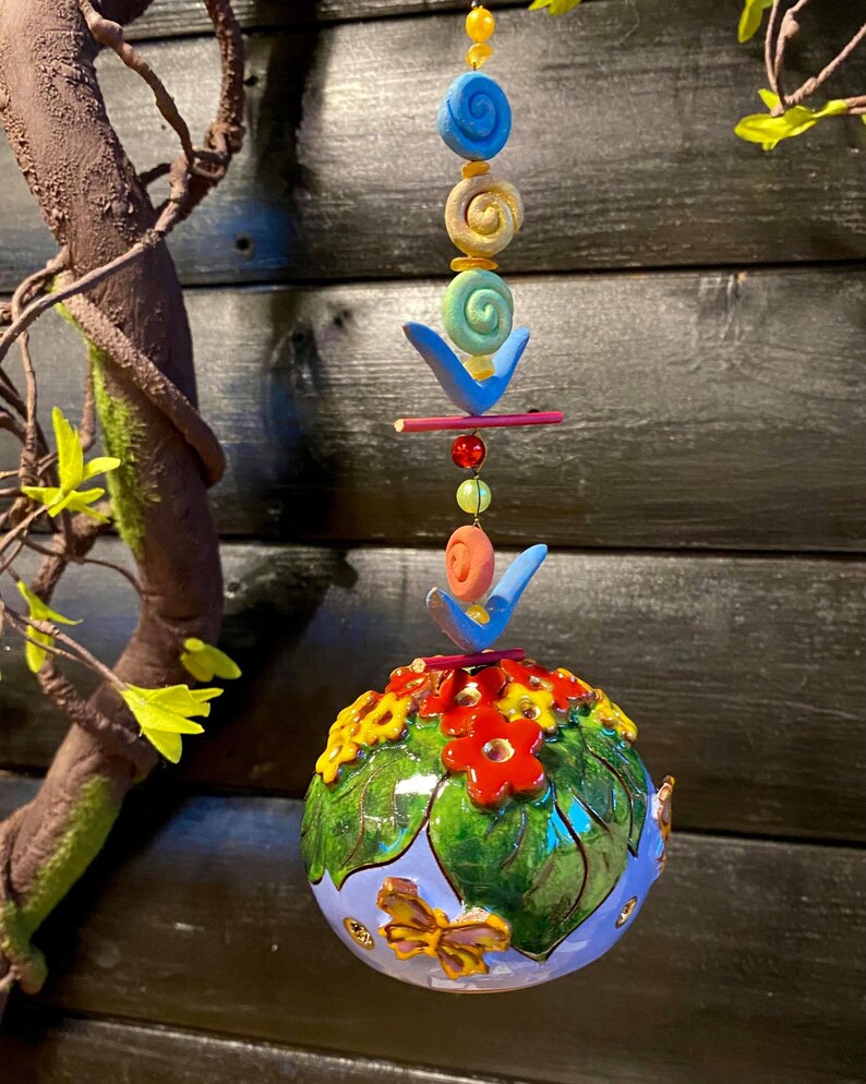 Handmade Ceramic Hanging Bells 3D Flowers. Room and Garden - Etsy