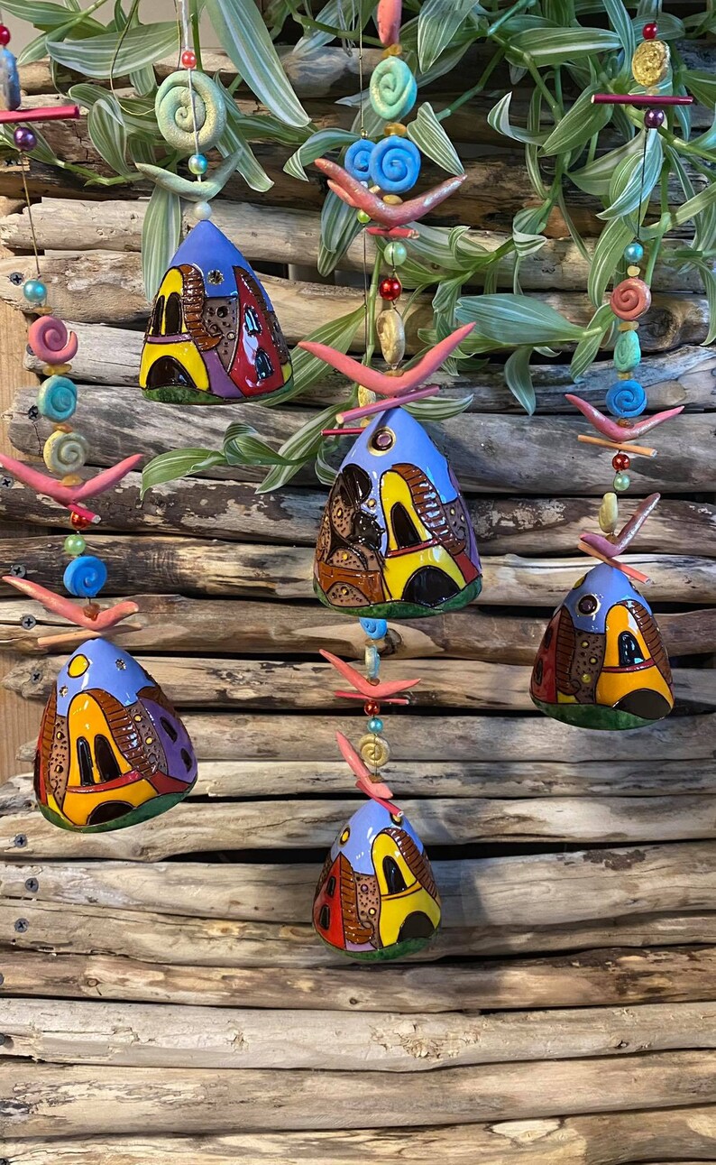 Ceramic Hanging Bells House Motives. Room and Garden Decor.handmade ...