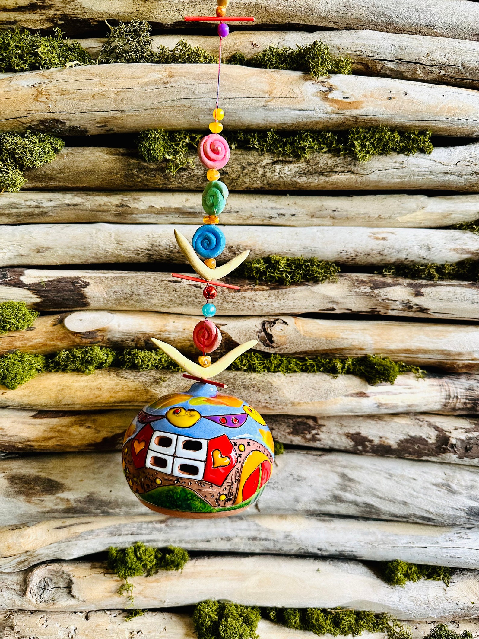 Handmade Ceramic Hanging Bells With Flowers.room and Garden Decor ...