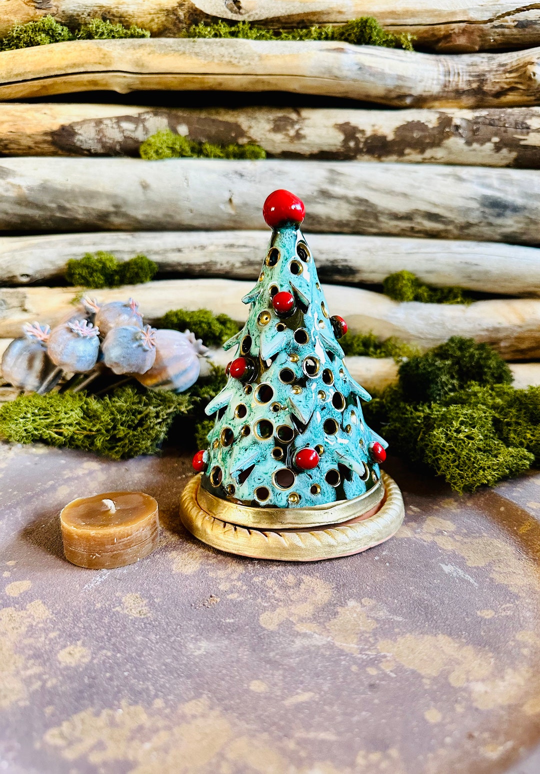 Handmade Ceramic Christmas Tree Tealight Candle Holder: Home Decor - Etsy