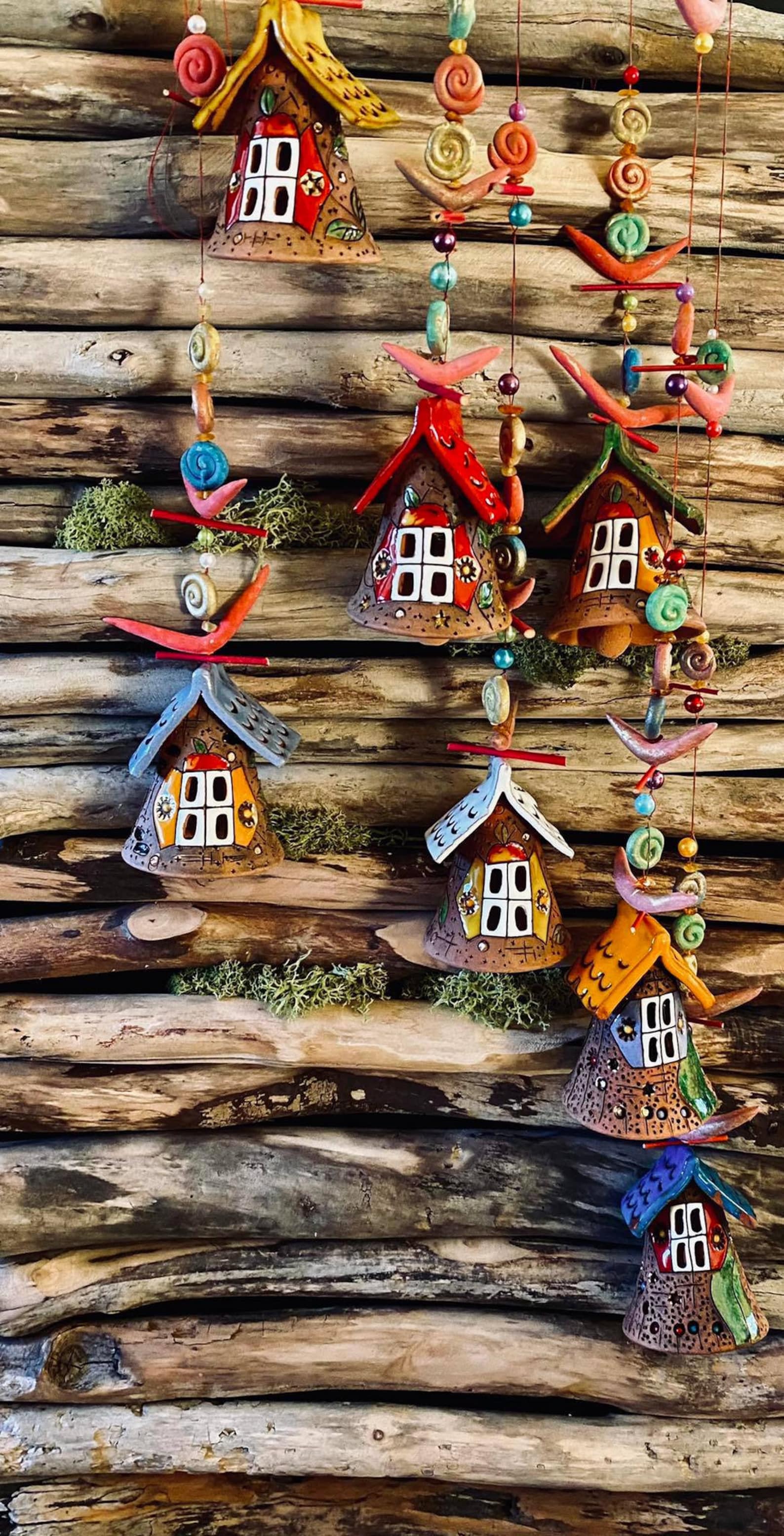 Unique Ceramic House Bells Handmade.room and Garden Decor.handmade ...