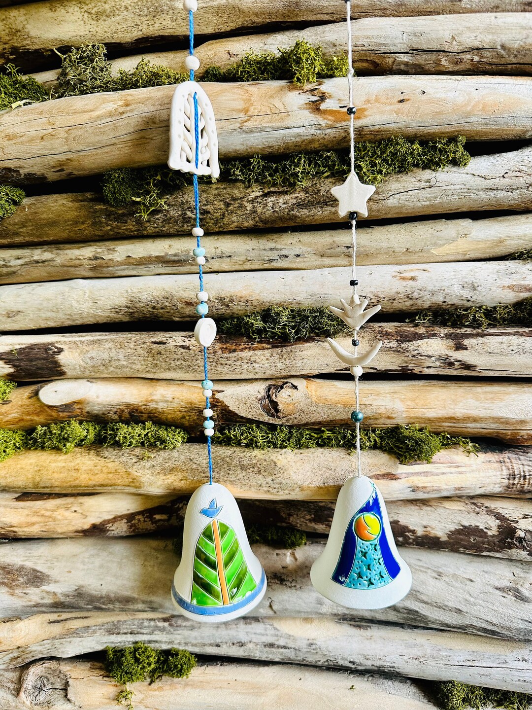 Unique Handmade Ceramic Bells of White Clay. Room and Garden Decoration ...