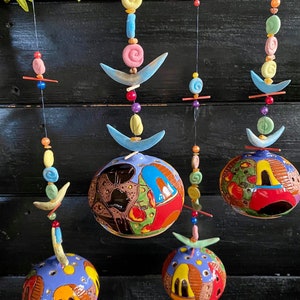 Ceramic Bells Wall Hanging"cat in the City".unique Home Decor.handmade ...