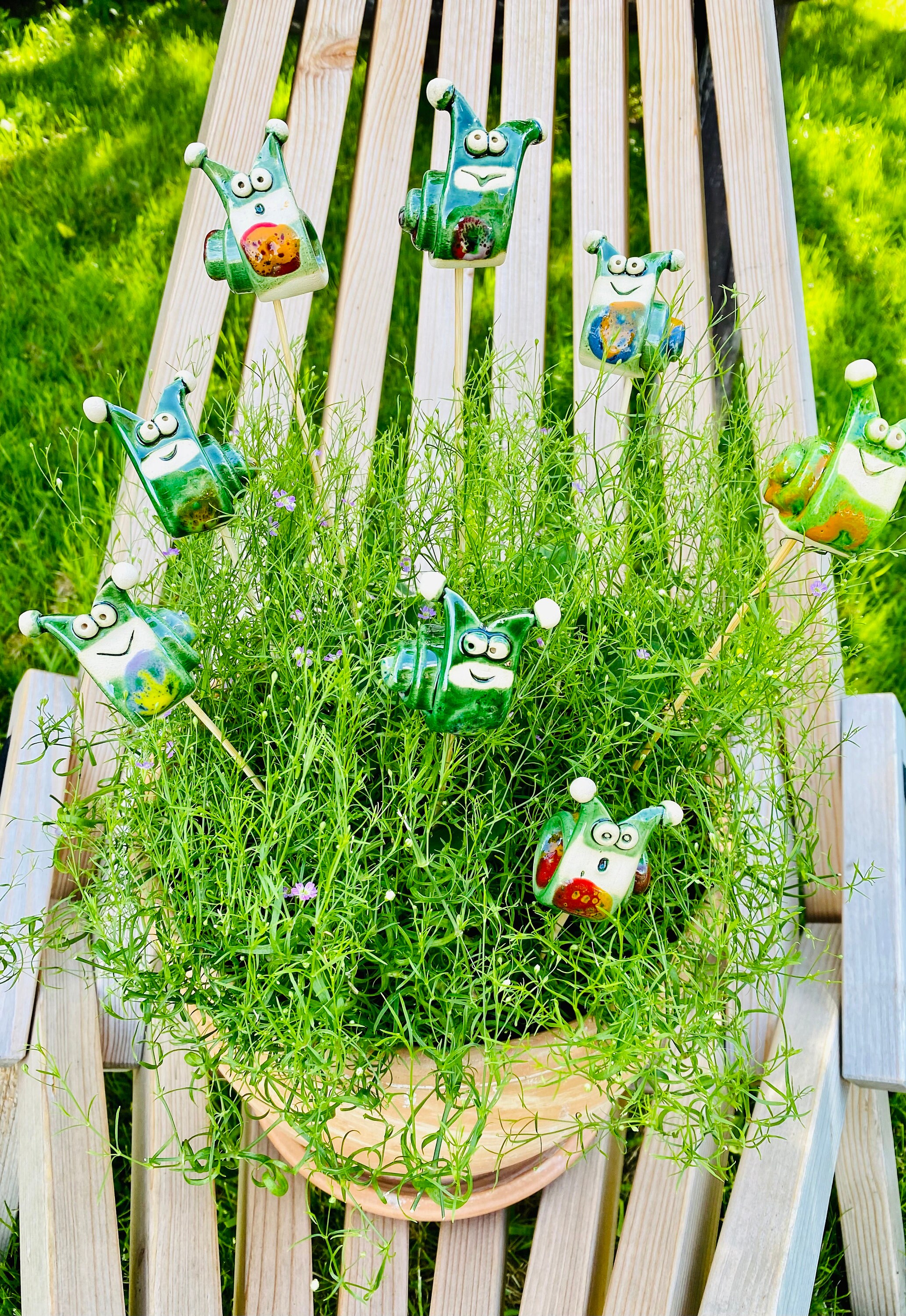 Set of 3 Ceramic Snails Plant Pot Accessory Garden - Etsy