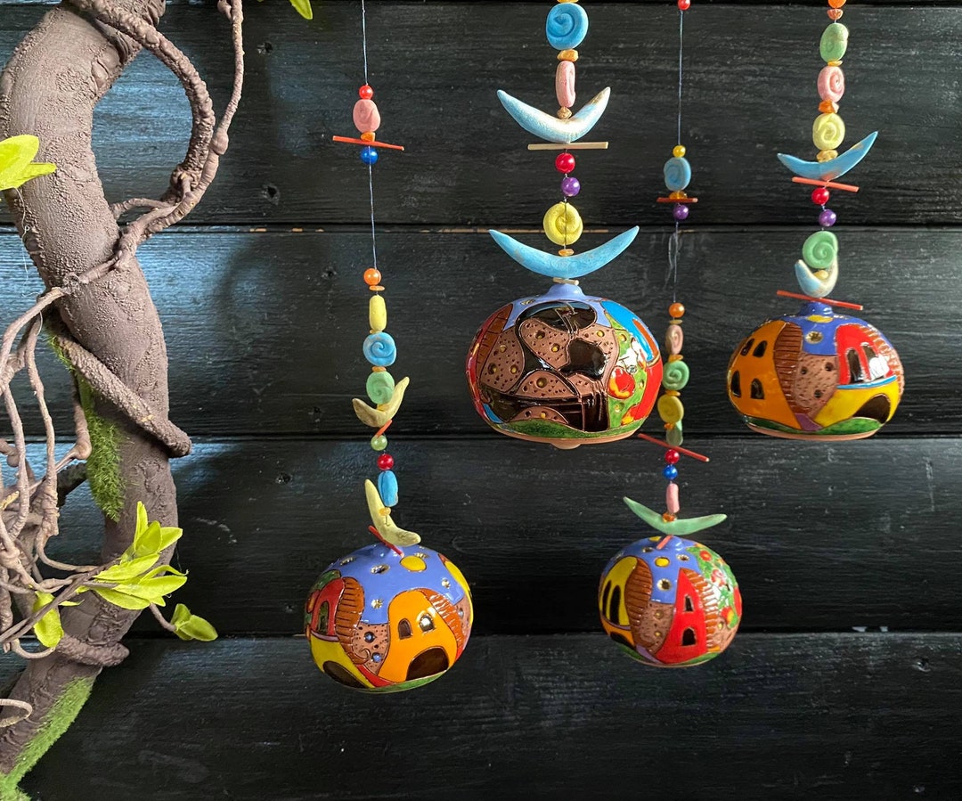 Ceramic Bells Wall Hanging"cat in the City".unique Home Decor.handmade ...