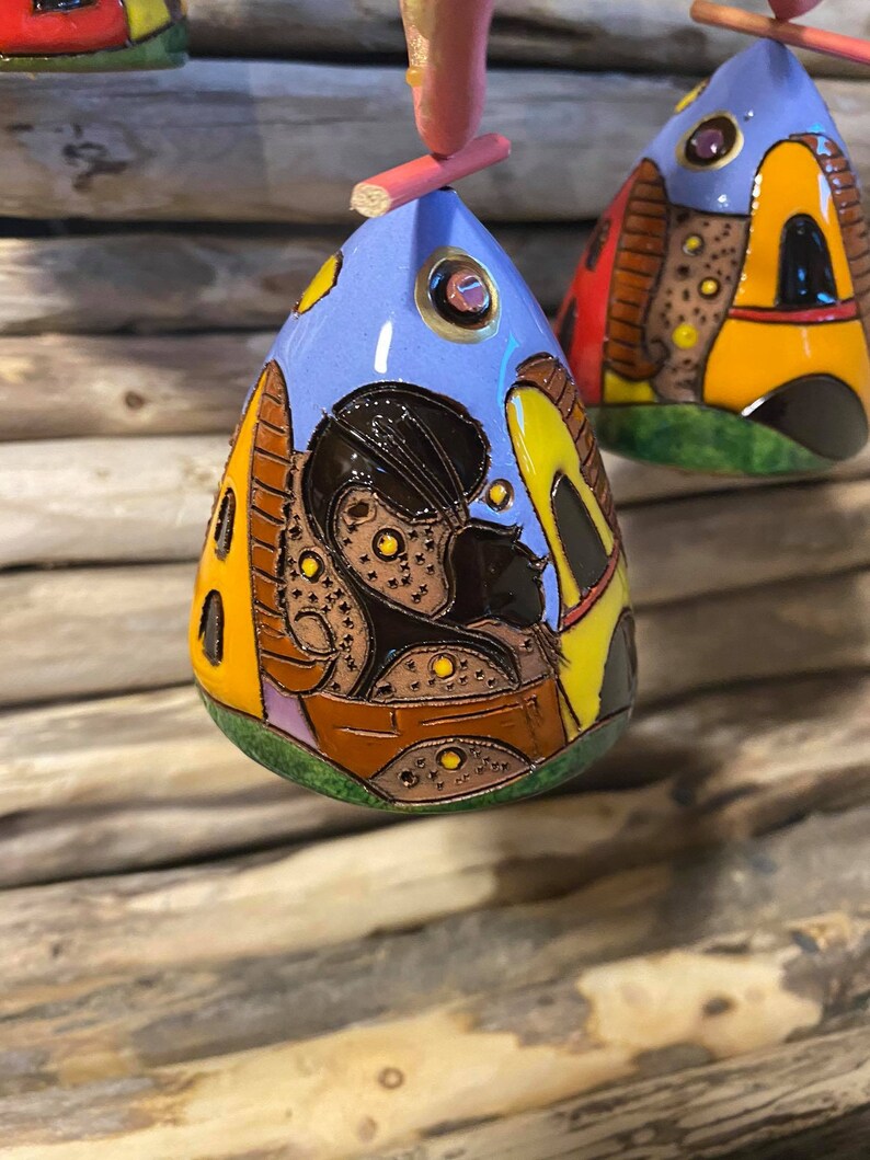 Ceramic Hanging Bells House Motives. Room and Garden | Etsy