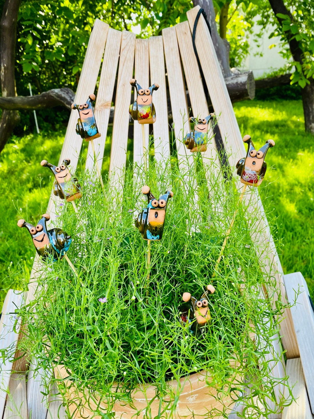 Set of 3 Ceramic Snails Plant Pot Accessory, Garden Decoration ...