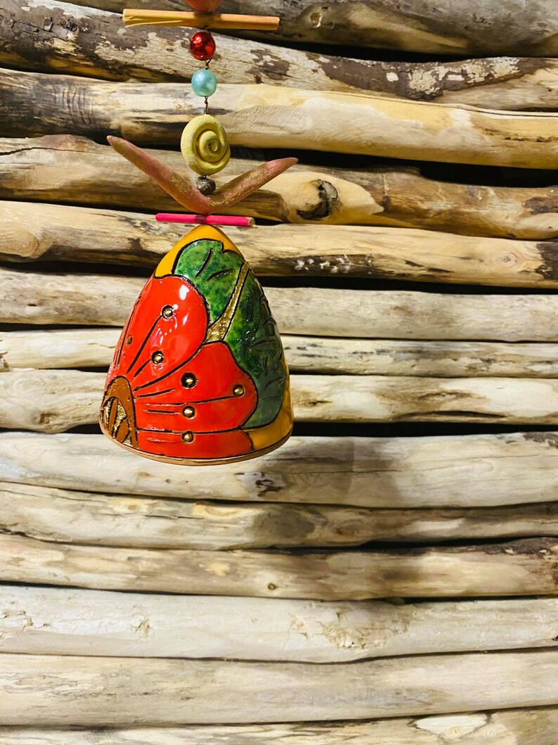 Handmade Ceramic Wind Chime, Floral Painted Hanging Bells, Garden Decor ...