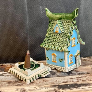 Blue Ceramic Incense House.handmade Incense Holders .incense Cone ...
