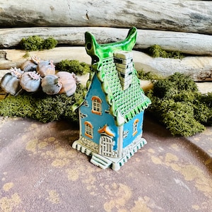 Blue Ceramic Incense House.handmade Incense Holders .incense Cone ...