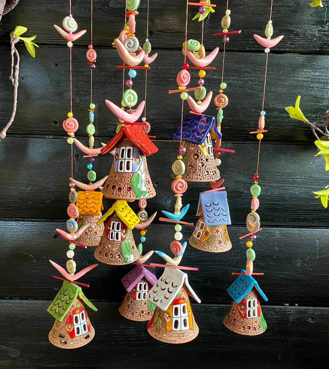 Ceramic House Bells Handmade . Room and Garden Decor.handmade.unique ...