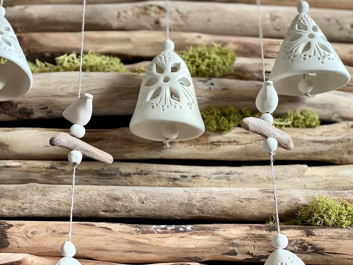 Unique Handmade Ceramic bells of white clay. Room and Garden | Etsy