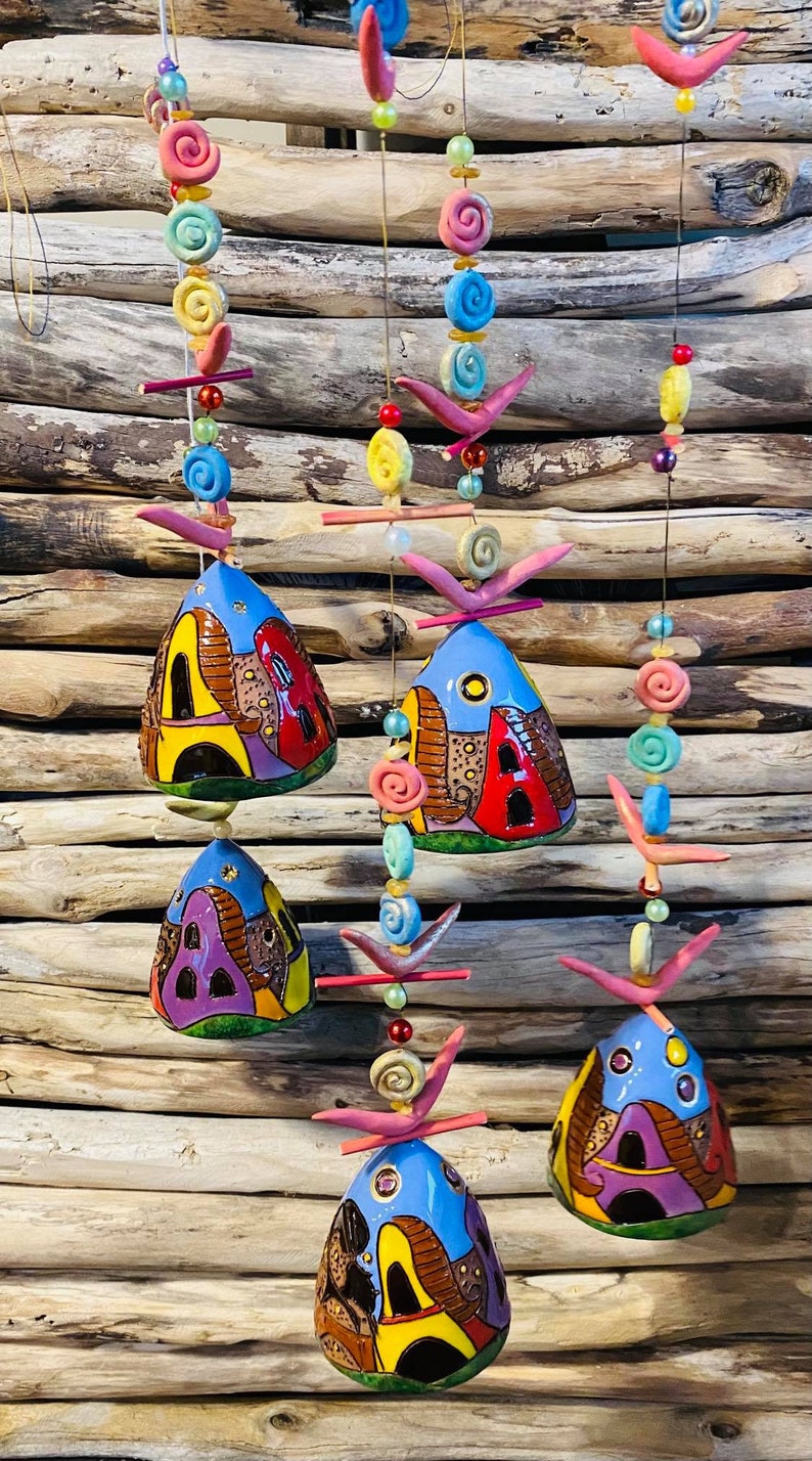 Ceramic Hanging Bells House Motives. Room and Garden | Etsy